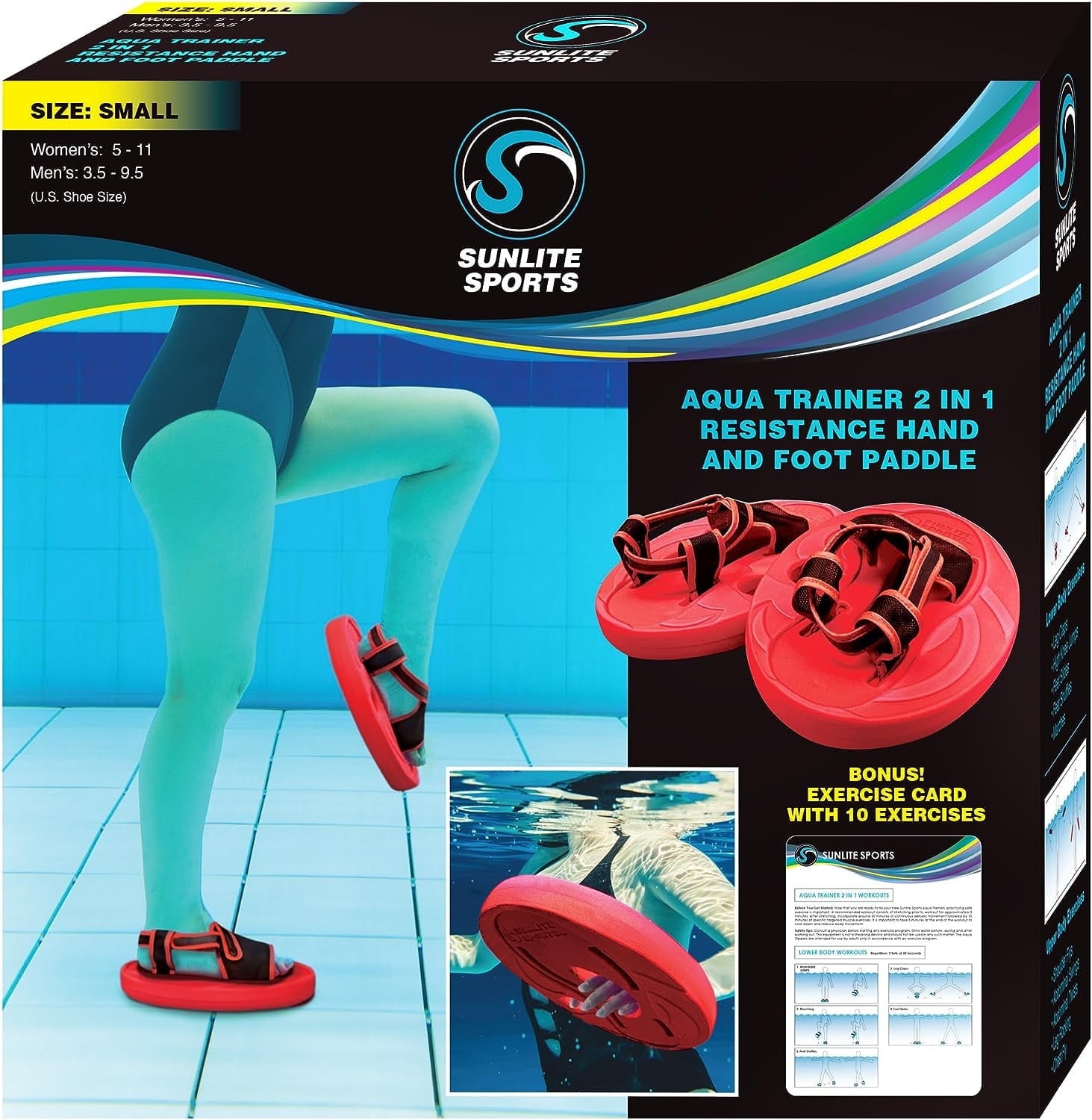 Sunlite Sports Aqua Trainer 2-in-1 Hand and Feet Paddle, Swim Fitness ...
