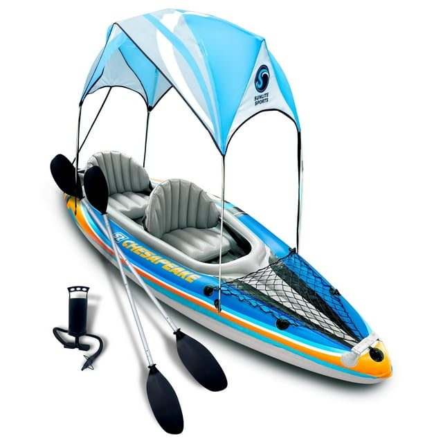 Sunlite Sports Tandem Inflatable Kayak with Canopy and Pump for Lakes ...