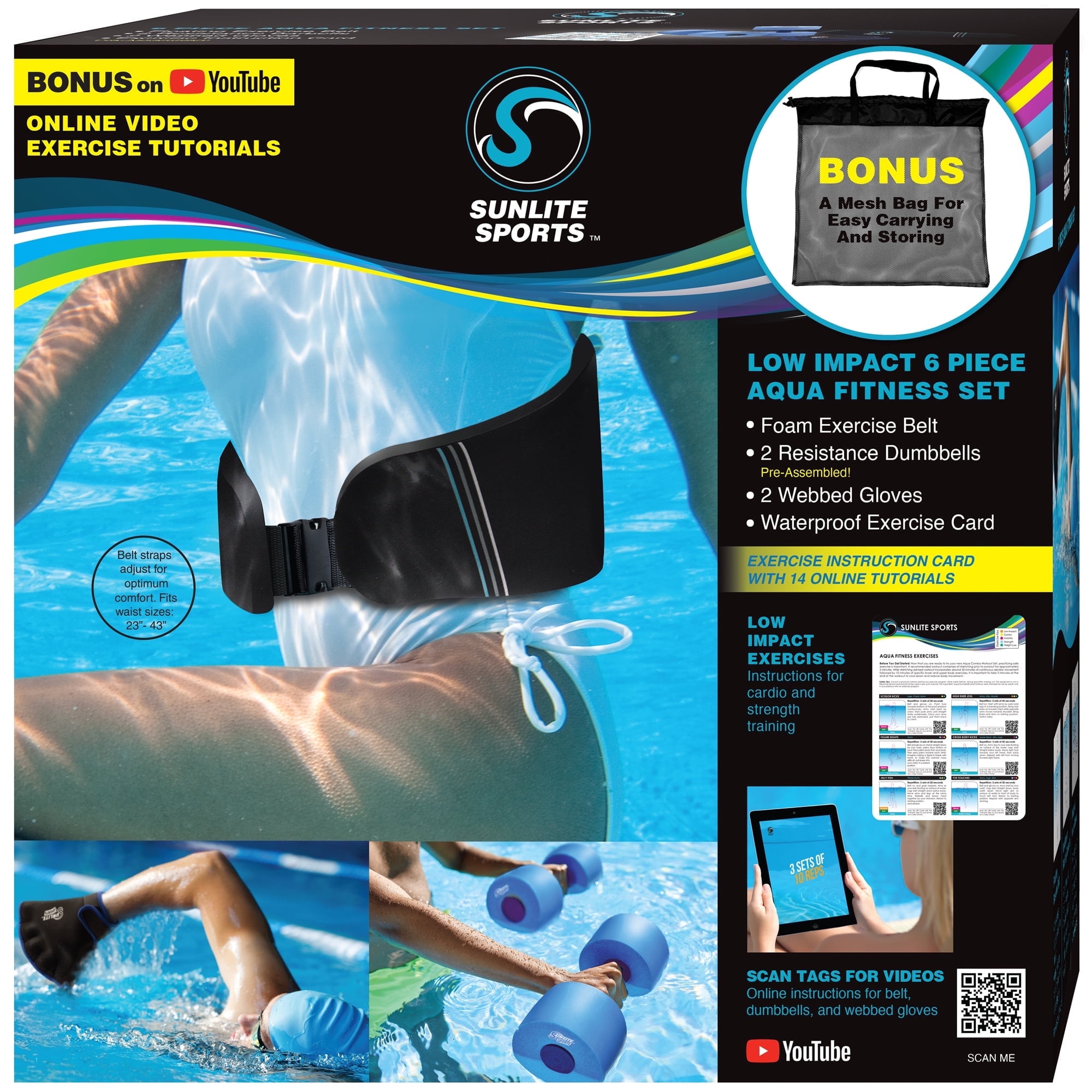 Sunlite Sports Water Aerobics Equipment Combo Set with Mesh Bag, Pool ...