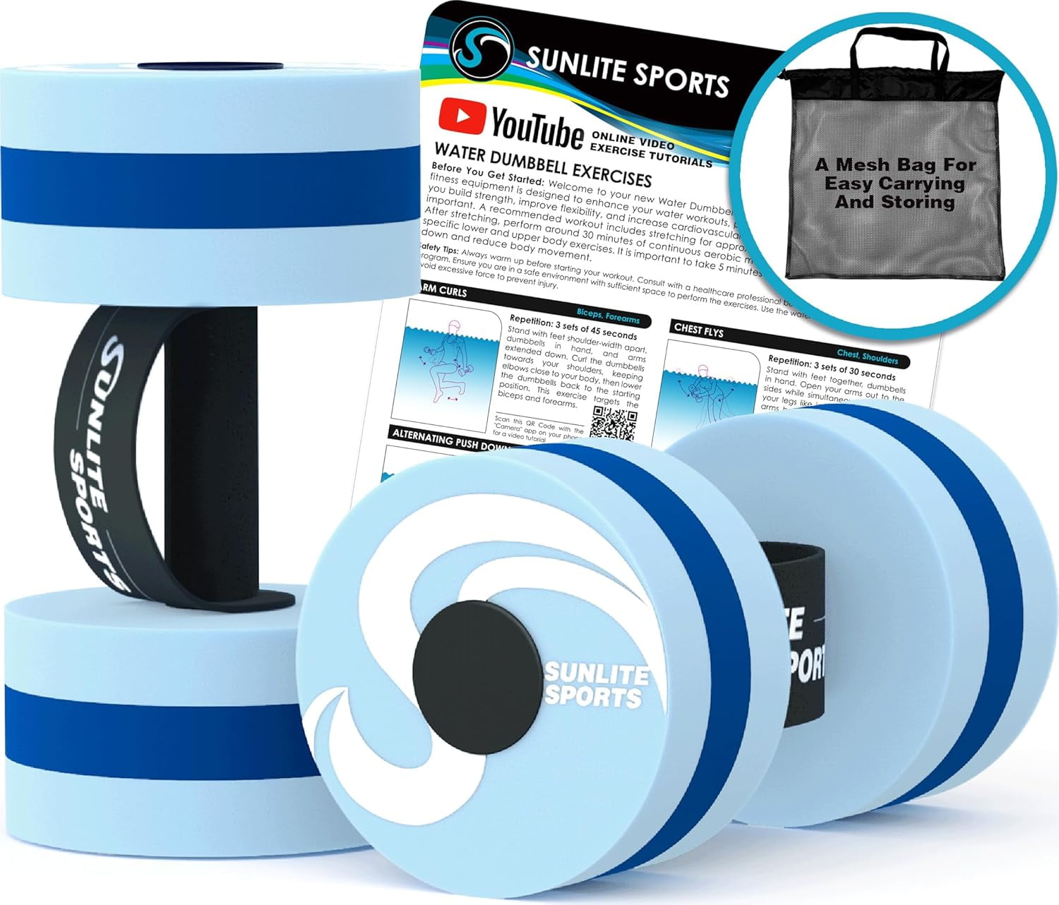 Sunlite Sports Water Weights Pool Exercise Dumbbells, Water Aerobic ...