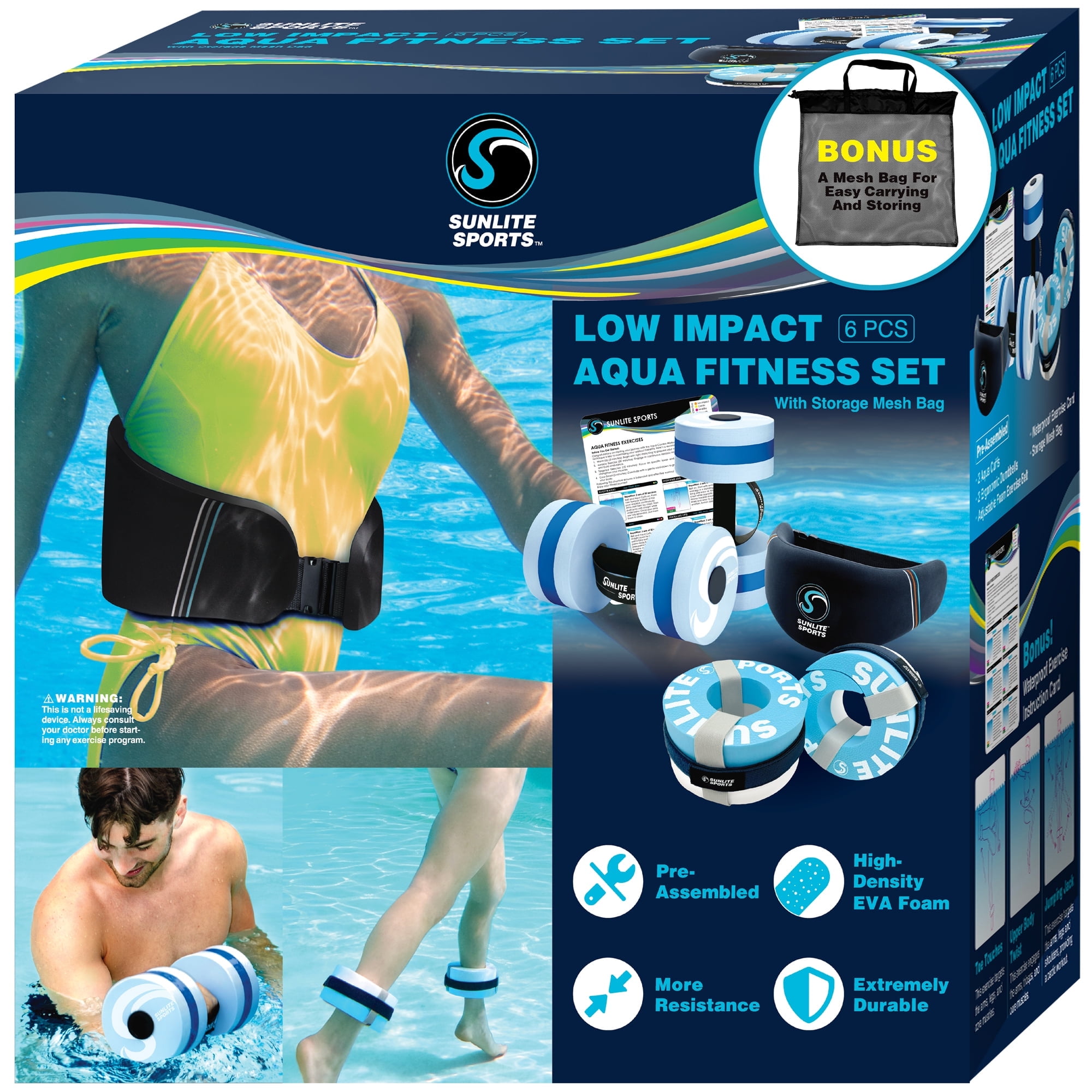 Sunlite Sports Water Workout Combo Set, Aqua Dumbbells, Water Weights ...