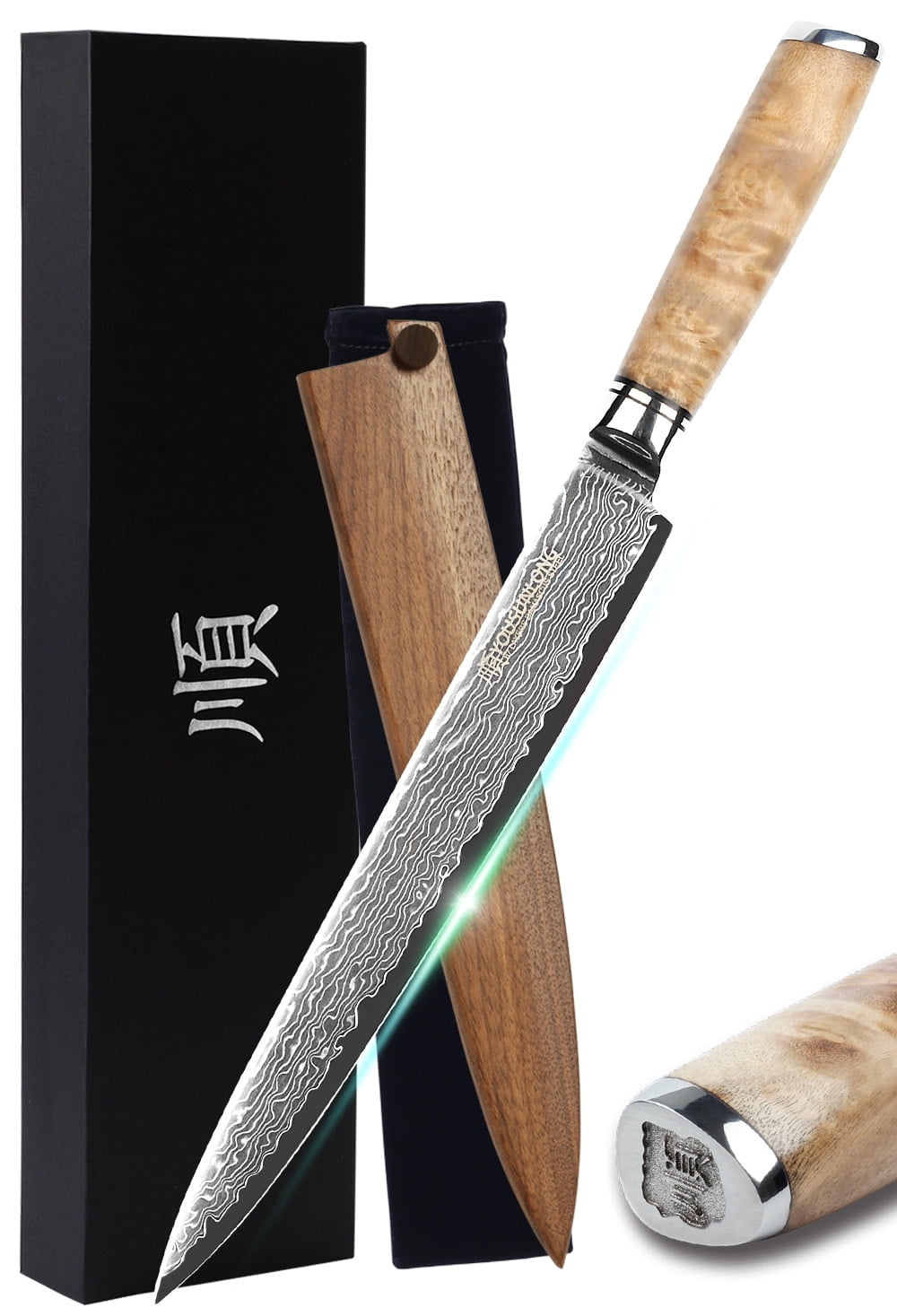 Sunlong 10" Sharp Sashimi Knife - Japanese Damascus Steel Blade with ...