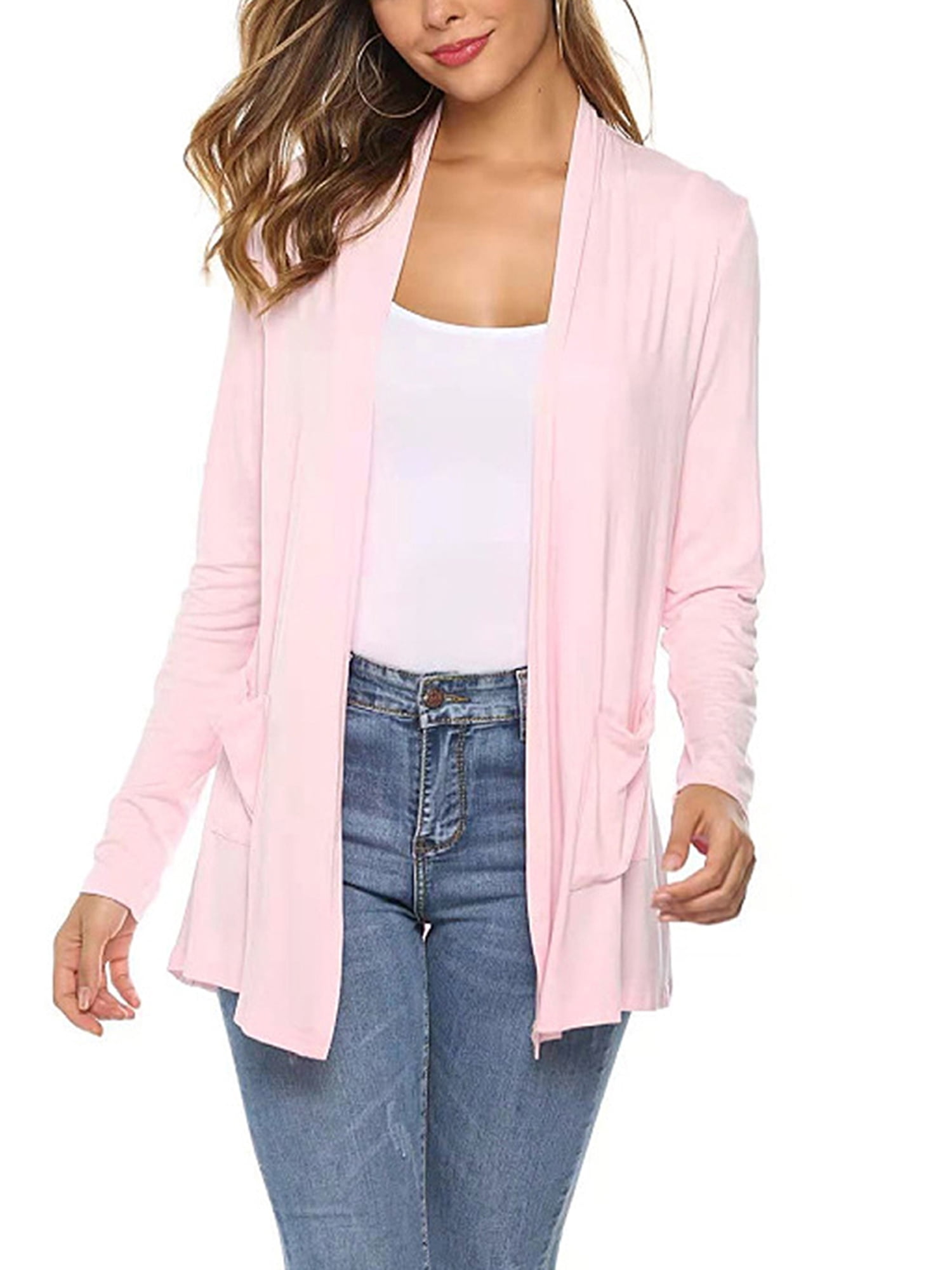 Sunloudy Women Lightweight Knit Cardigan Open Front Long Sleeve Solid ...