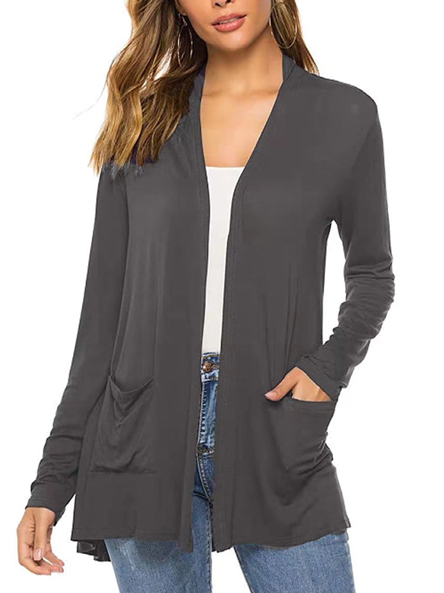 Sunloudy Women Lightweight Knit Cardigan Open Front Long Sleeve Solid ...