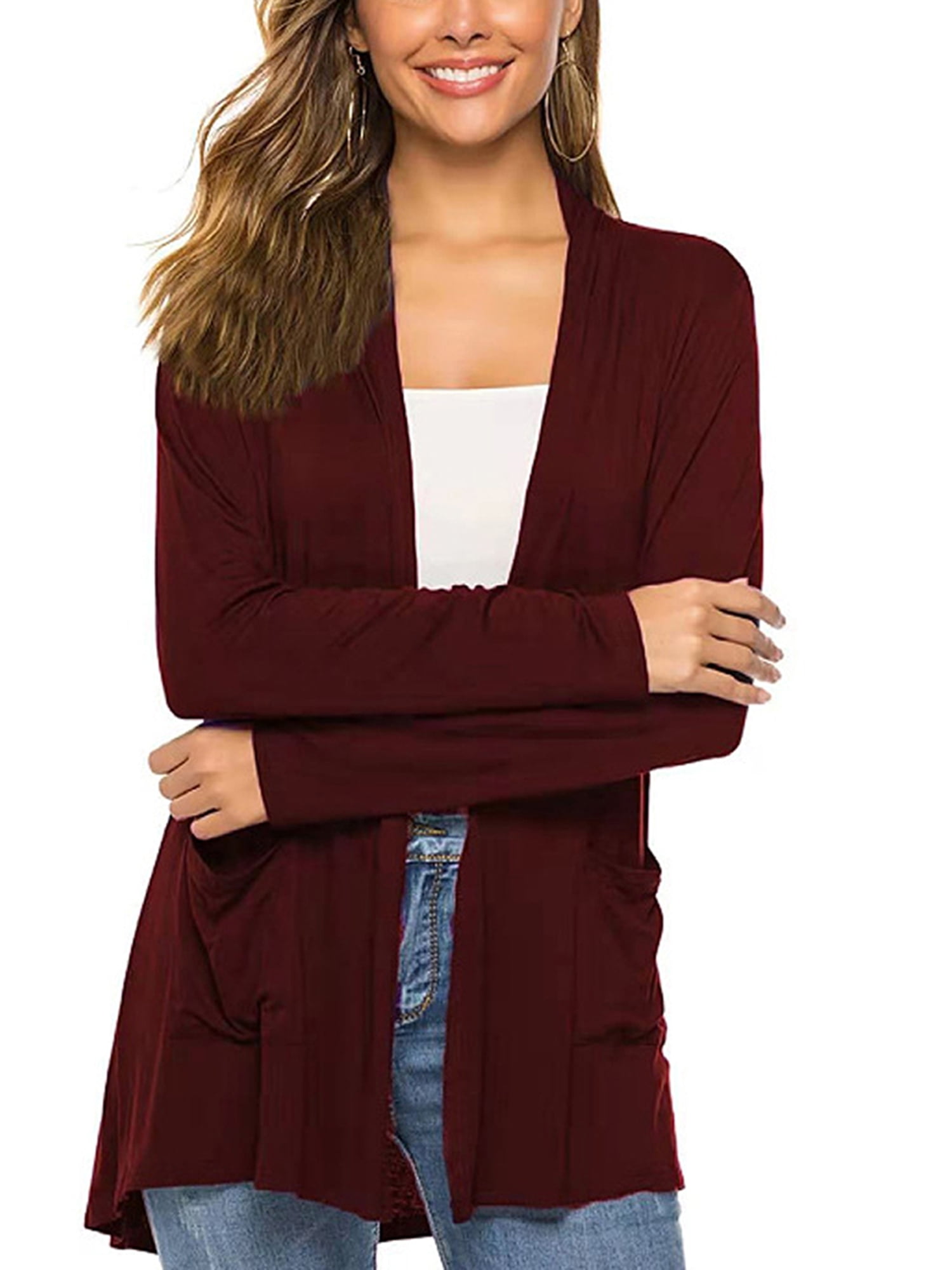 Sunloudy Women Lightweight Knit Cardigan Open Front Long Sleeve Solid ...