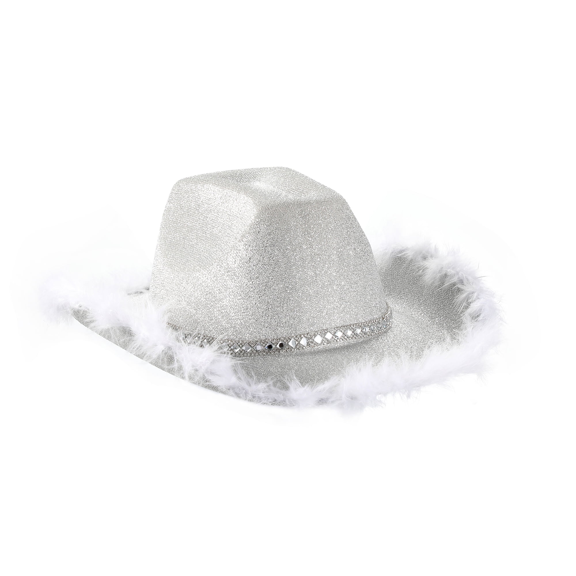 Sunloudy Women Western Cowboy Hat Raw Edge White Diamond Strip Bride ...