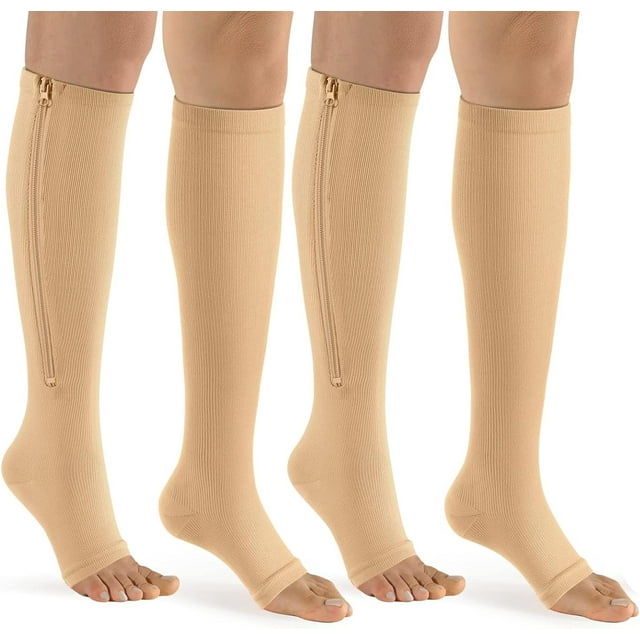 Sunm Boutique 2 Pairs Zipper Compression Socks 15-20 mmHg Open Toe ...