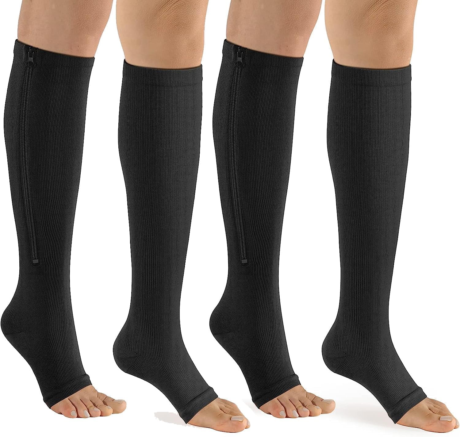 Sunm Boutique 2 Pairs Zipper Compression Socks 15-20 mmHg Open Toe ...