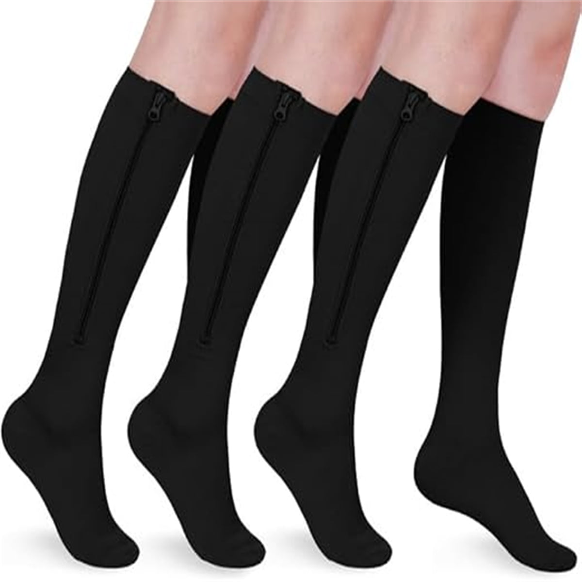 Sunm Boutique 3 Pairs Black Zipper Compression Socks 15-20 mmHg Closed ...