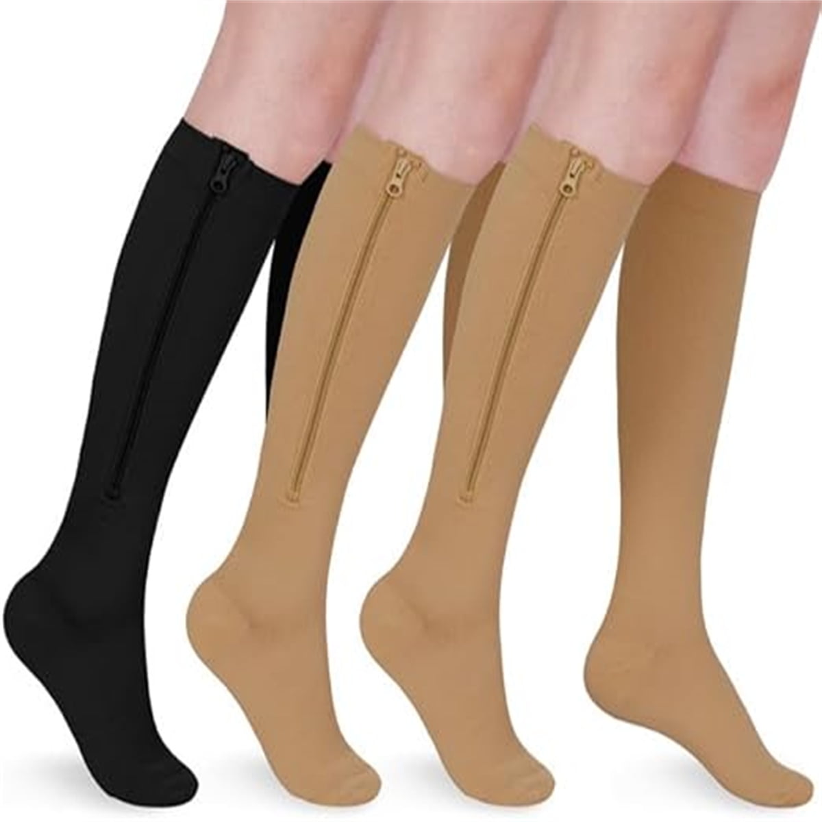 Sunm Boutique 3 Pairs Zipper Compression Socks 15-20 mmHg Closed Toe ...