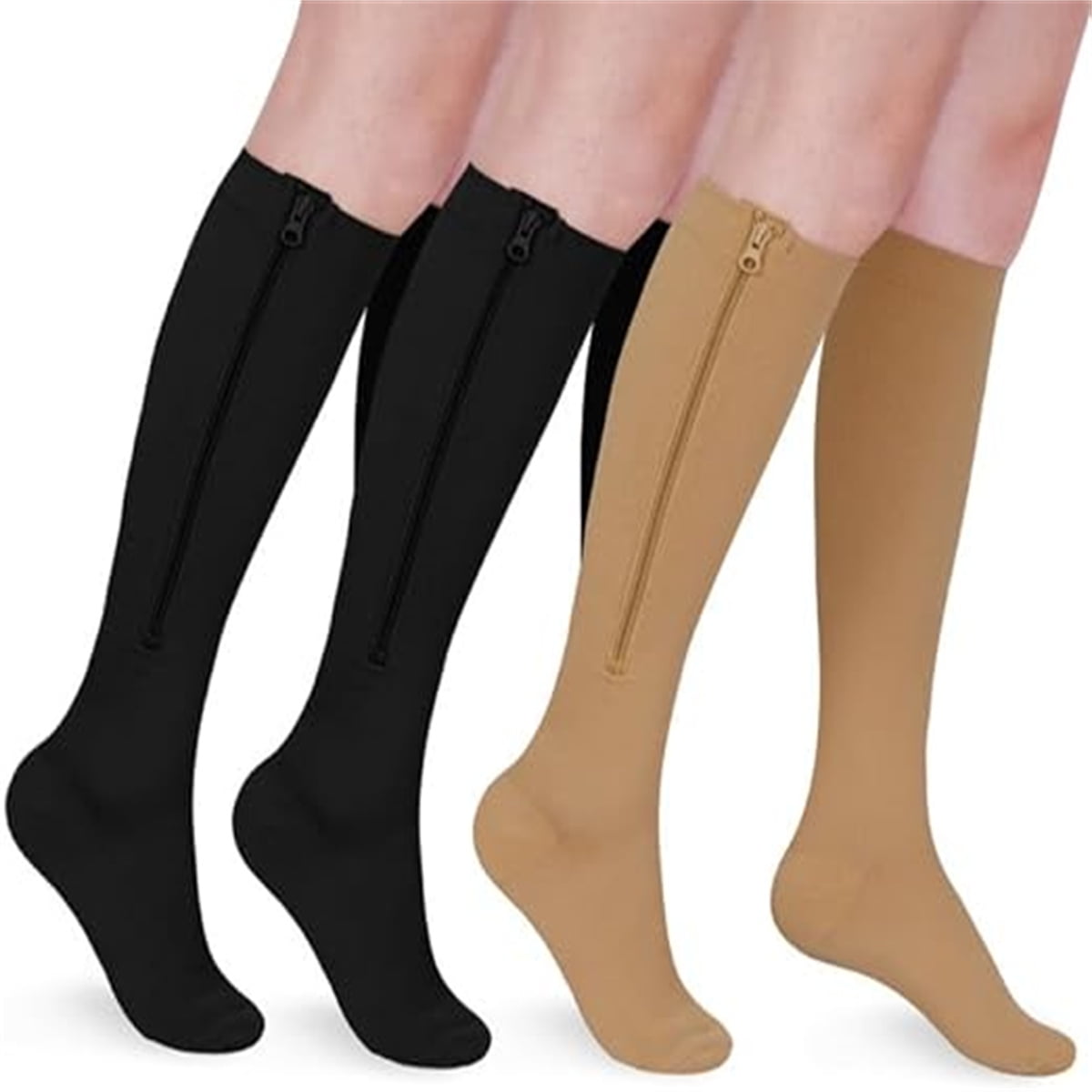 Sunm Boutique 3 Pairs Zipper Compression Socks 15-20 mmHg Closed Toe ...