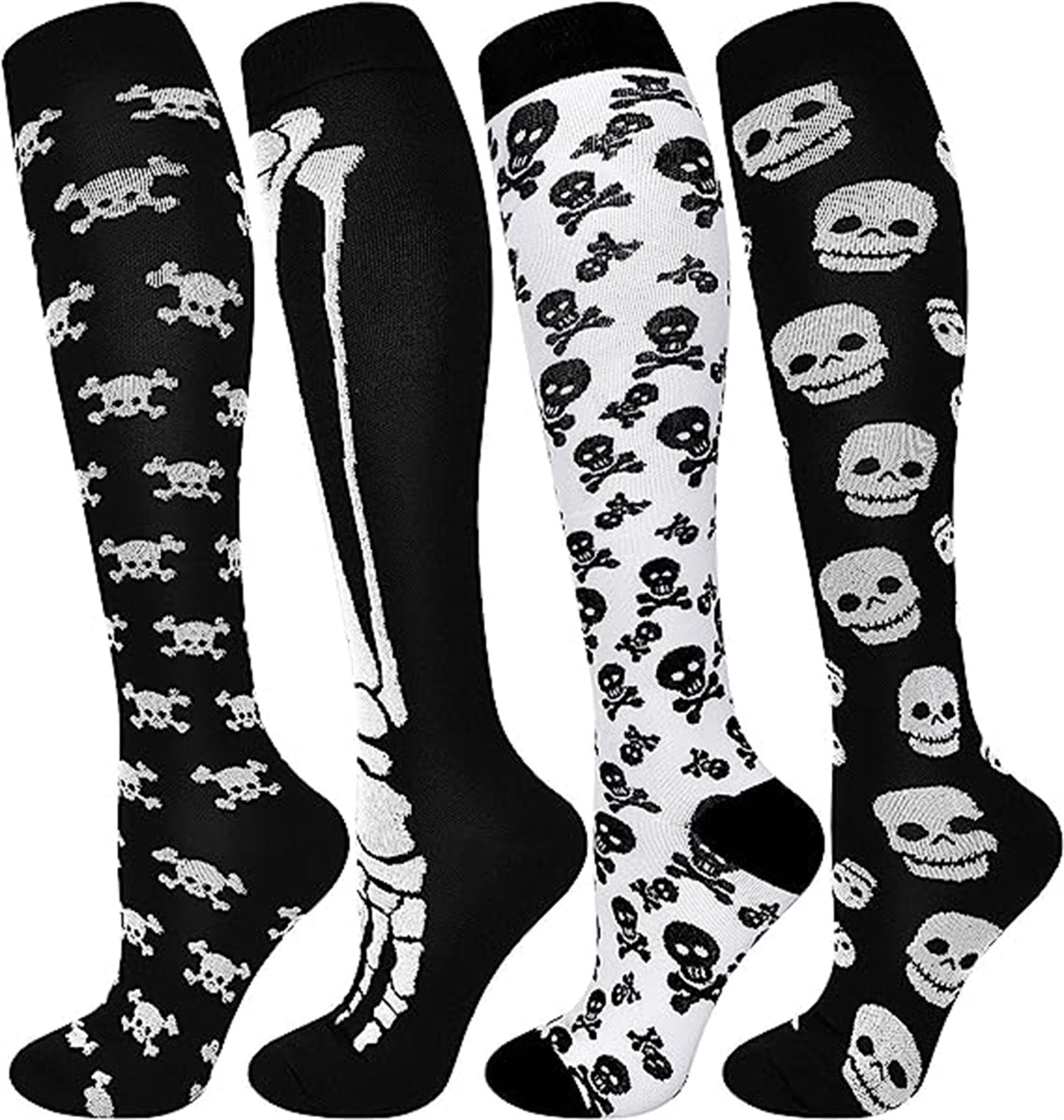 Sunm Boutique 4 Pairs 15-20mmHg Knee High Compression Socks Halloween Compression Stockings ...