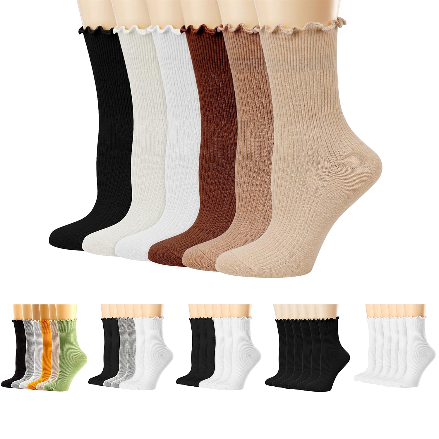 Sunm Boutique 6 Pairs Women's Ruffle Socks Ruffle Turn-Cuff Casual ...