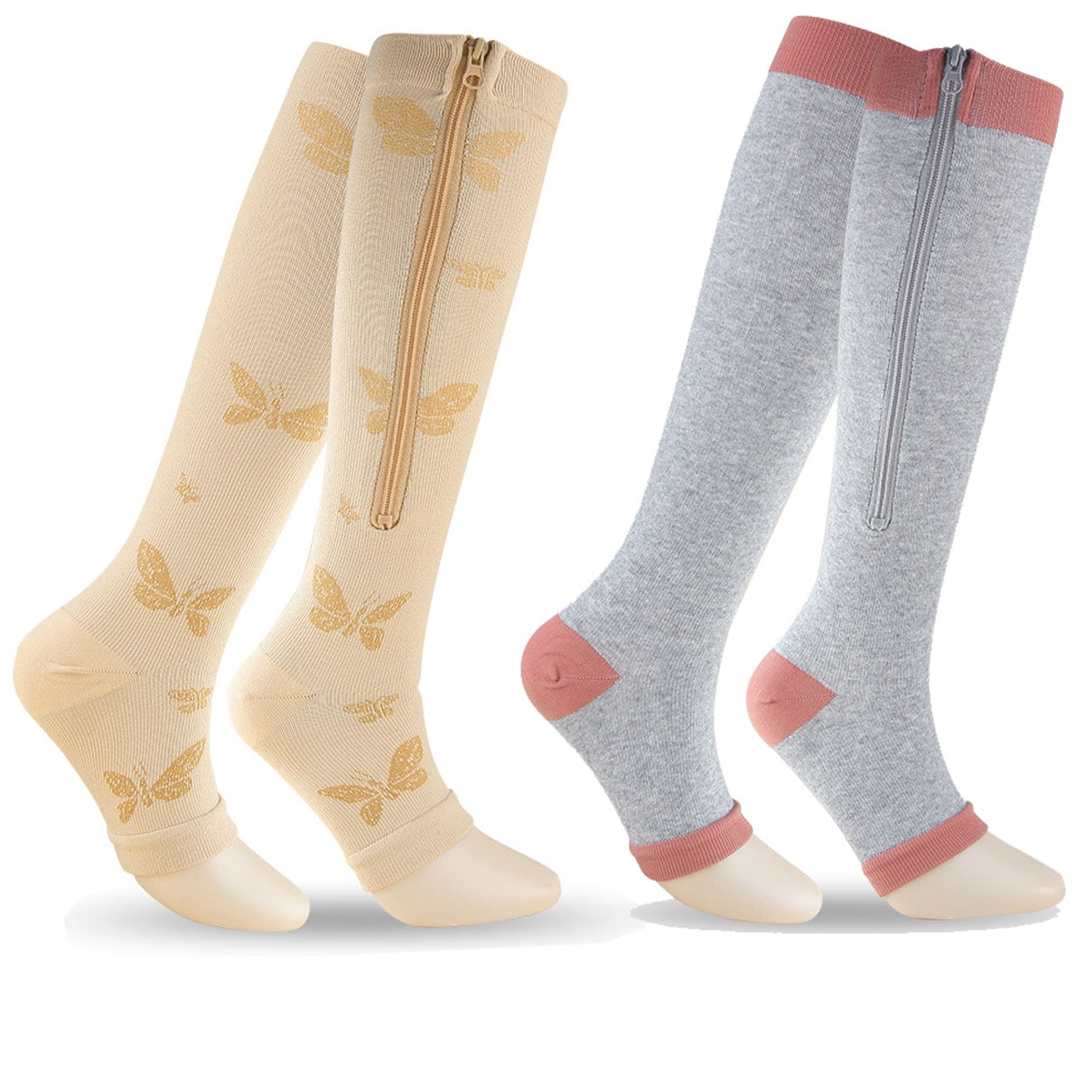 Sunm Boutique Knee High Zipper Compression Socks 15-20 mmHg for Nurse Pregnancy Medical Running ...