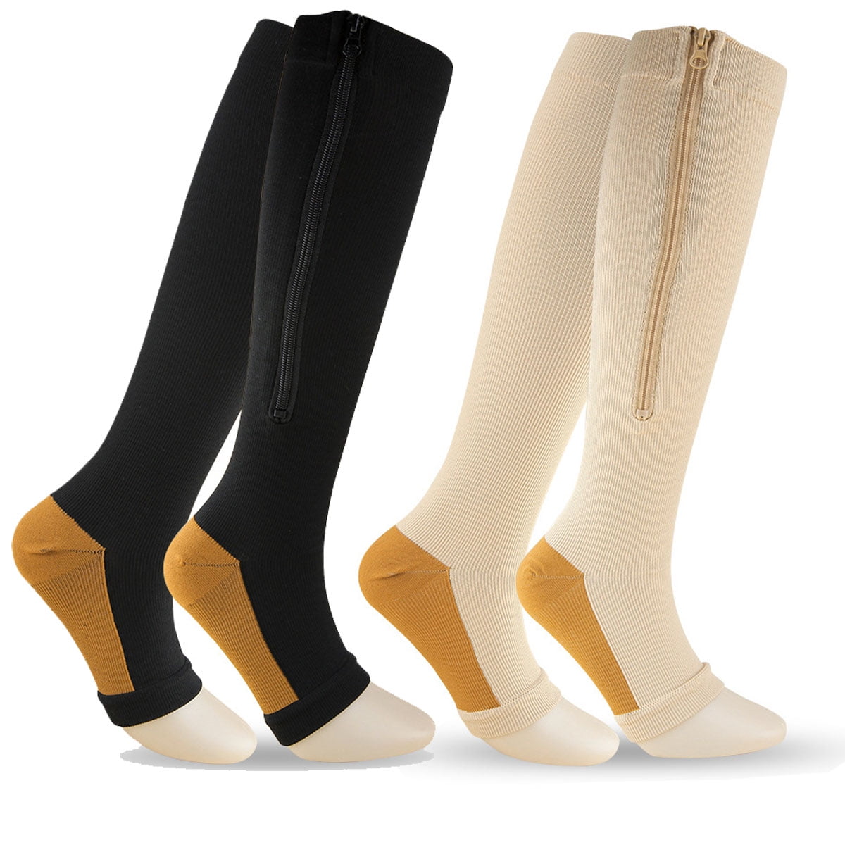 Sunm Boutique Knee High Zipper Compression Socks (2 Pairs) 15-20 mmHg for Nurse Pregnancy ...