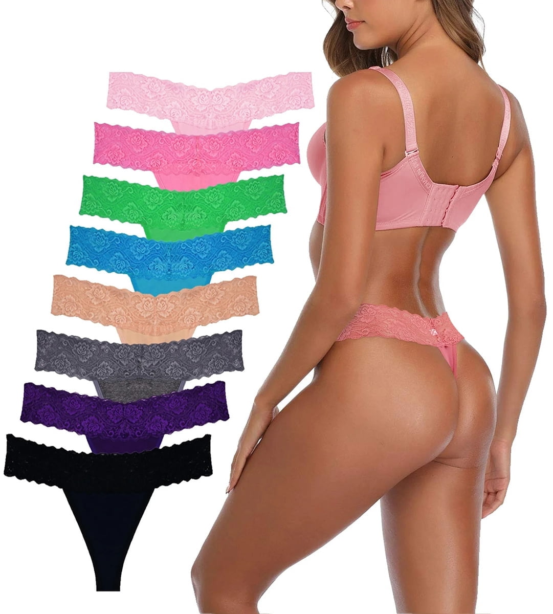 Sunm Boutique Womens Lace Thongs Cotton Underwear T Back Panties 8