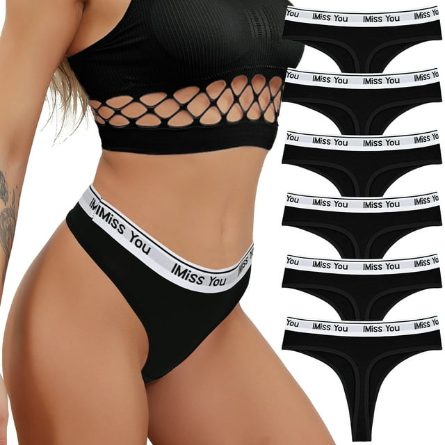 Sunm Boutique Women's Stretch Ribbed Thong,Sports G-Strings Thong Underwear for Women 6 Pack, S ...