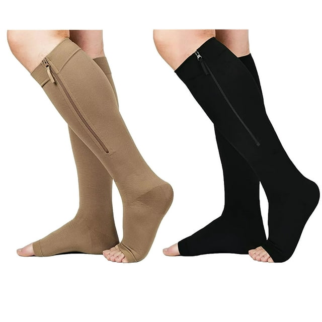 Sunm Boutique 20 30mmhg Wide Calf Zipper Compression Socks Open Toe