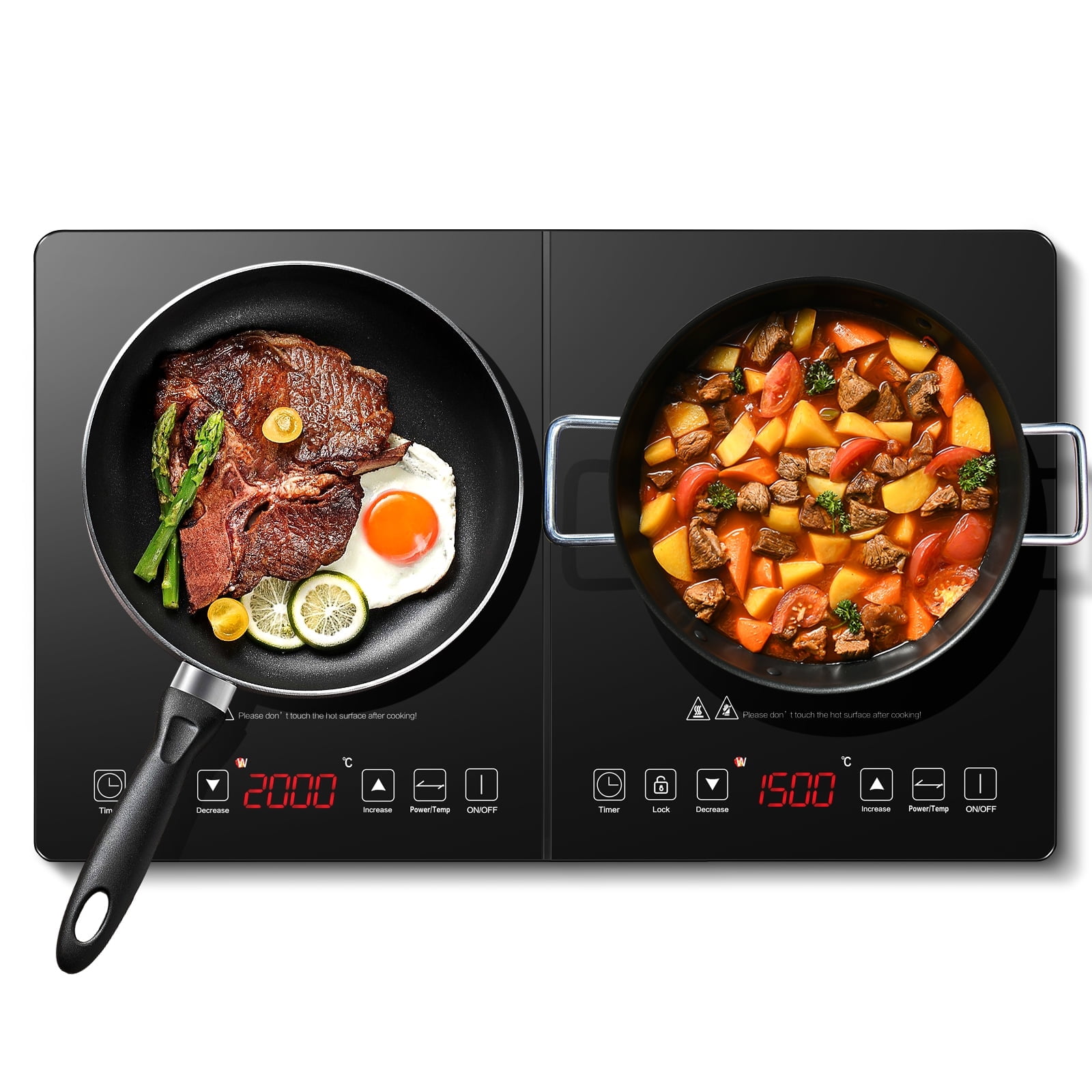 Sunmaki Portable Double Induction Cooktop, 1800W Electric Countertop ...