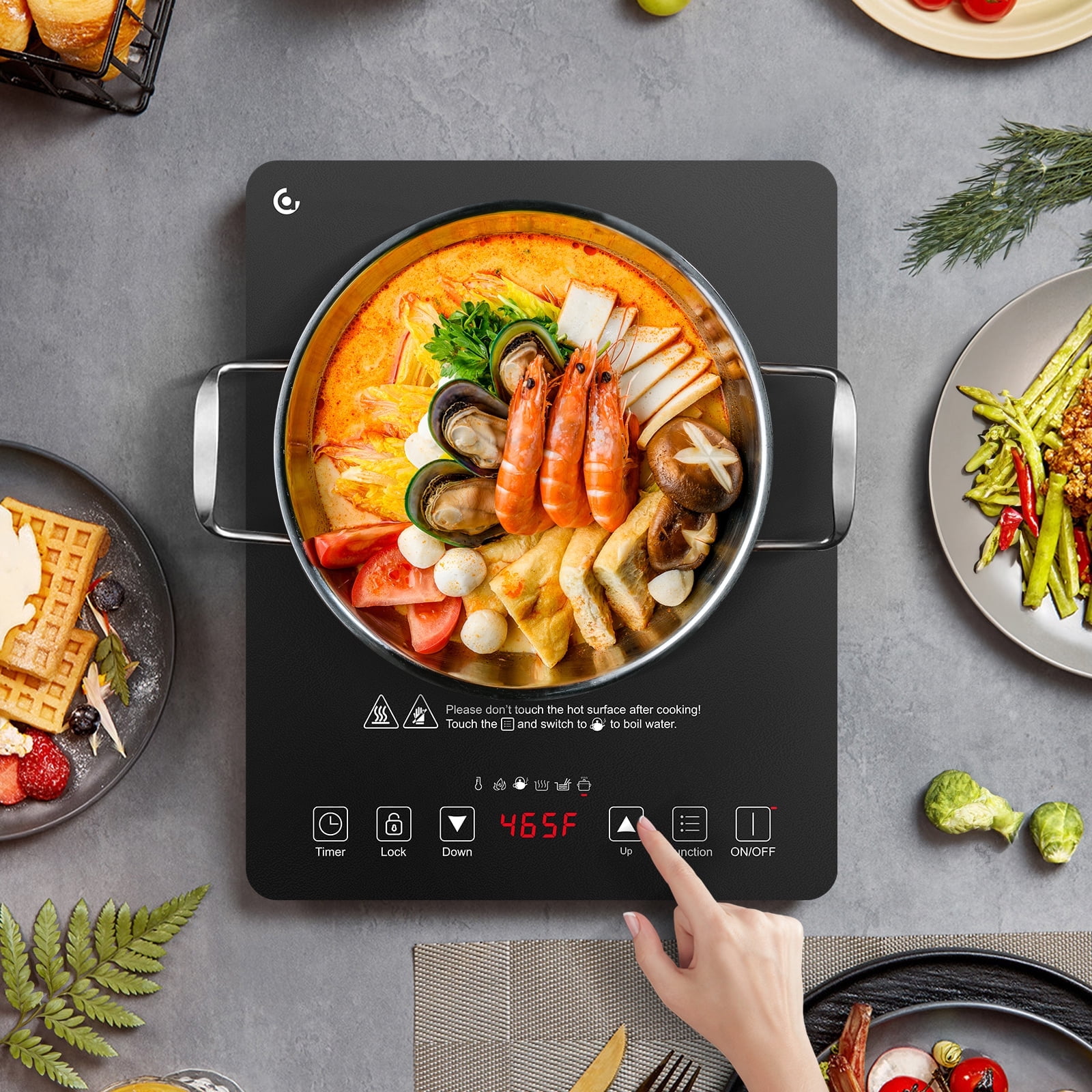 Sunmaki Portable Induction Cooktop 1800W Electric Stove Single Burner ...