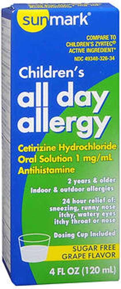 Sunmark Children's All Day Allergy, Cetirizine, Oral Solution, Sugar ...