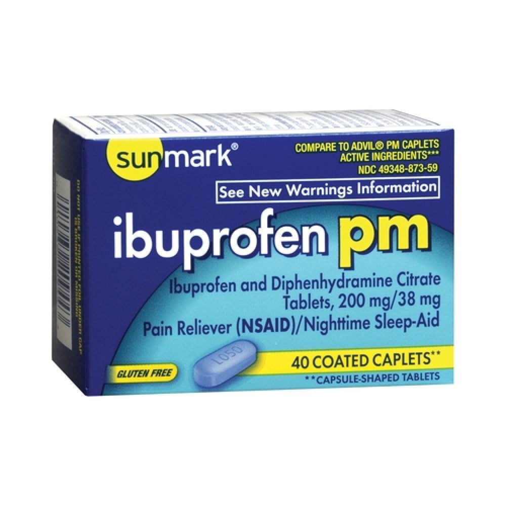 Sunmark Ibuprofen PM Coated Caplets, 200 mg, 40 Count HSA/FSA Eligible ...