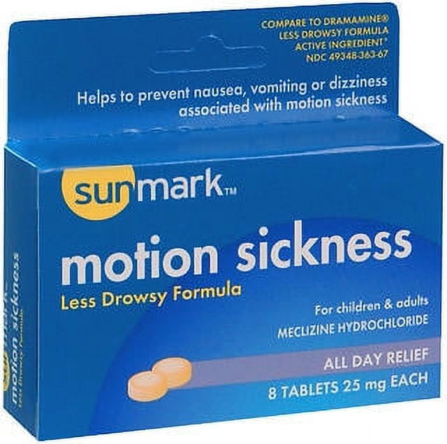 Sunmark Motion Sickness Tablets Less Drowsy Formula - 8 ct HSA/FSA ...
