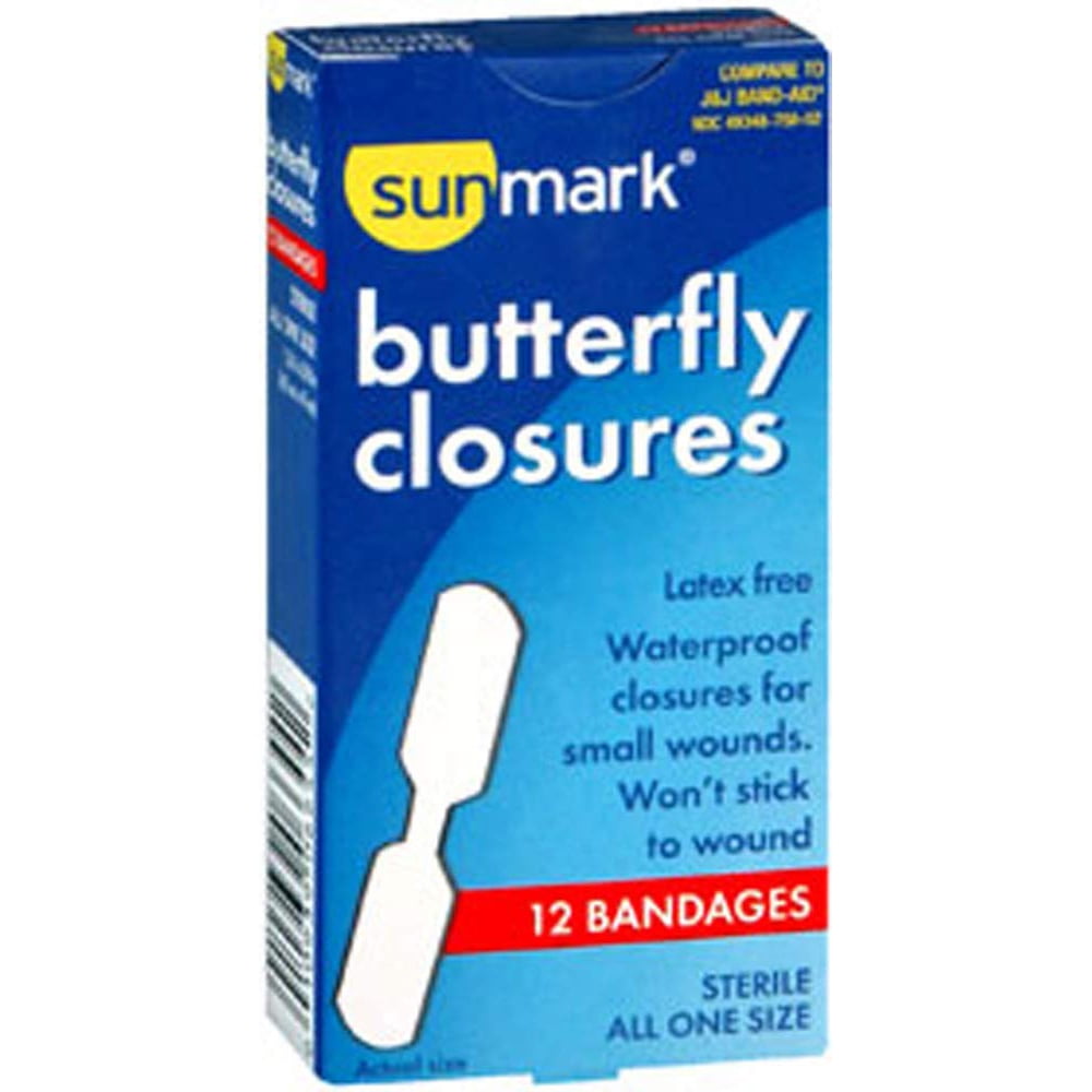 Sunmark Waterproof Butterfly Closure Bandages, 12 Count HSA/FSA ...