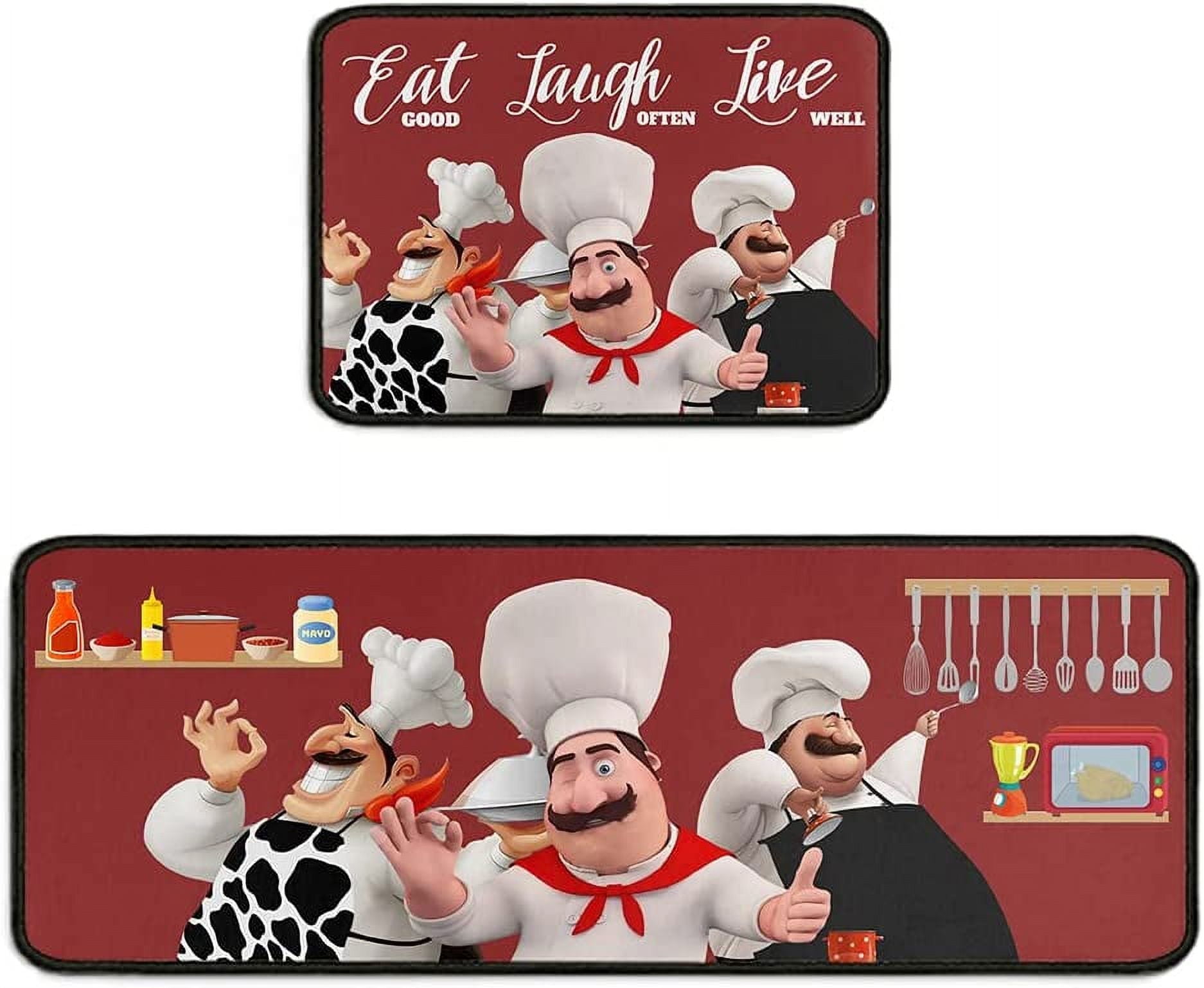 Sunmdecor Chef Kitchen Rugs and Mats Non Slip Kitchen Mat Set of 2 Anti ...