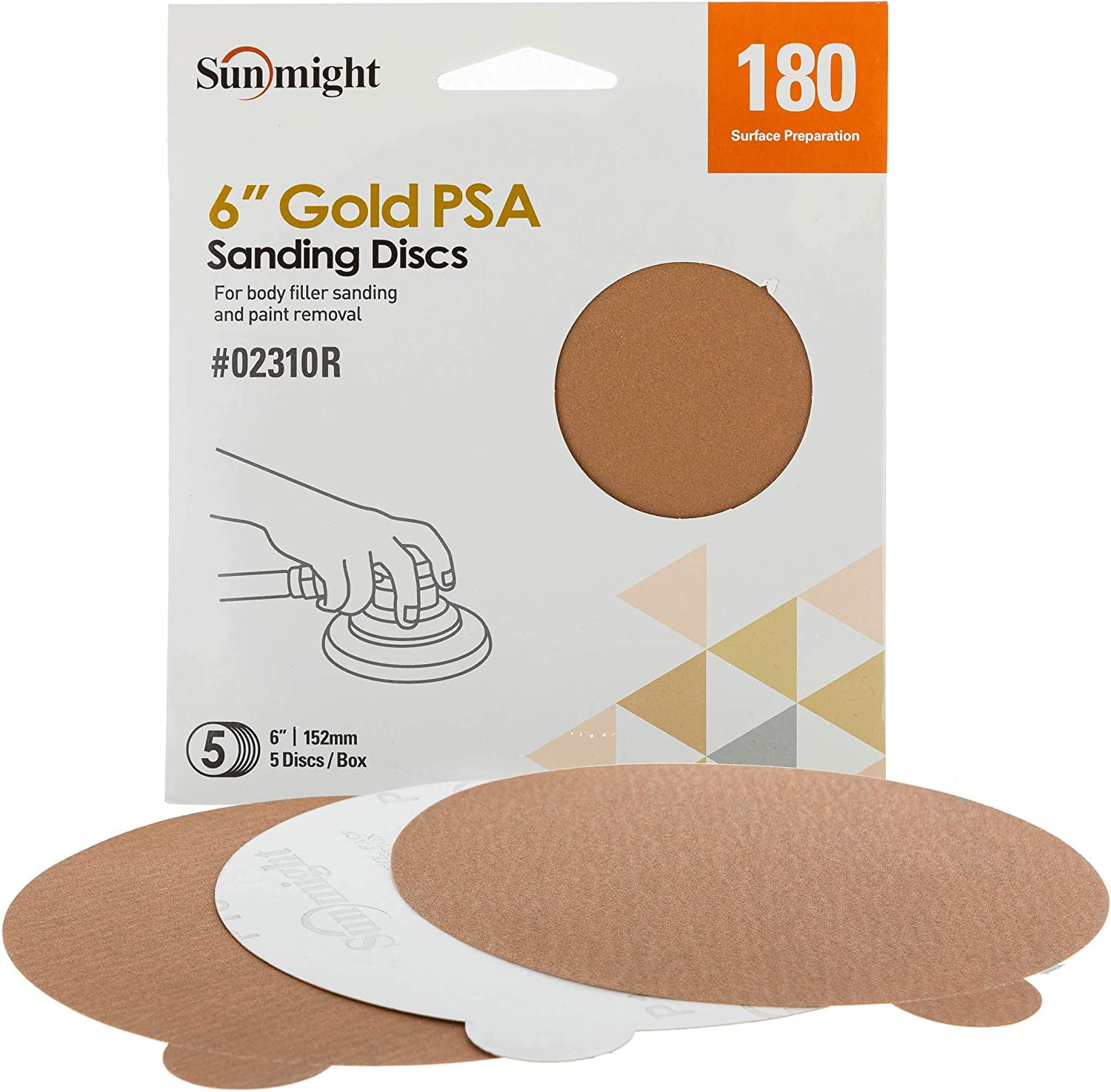 Sunmight Gold Retail Pack 6" 180G PSA No Hole Disc, 02310R, 5 Discs ...