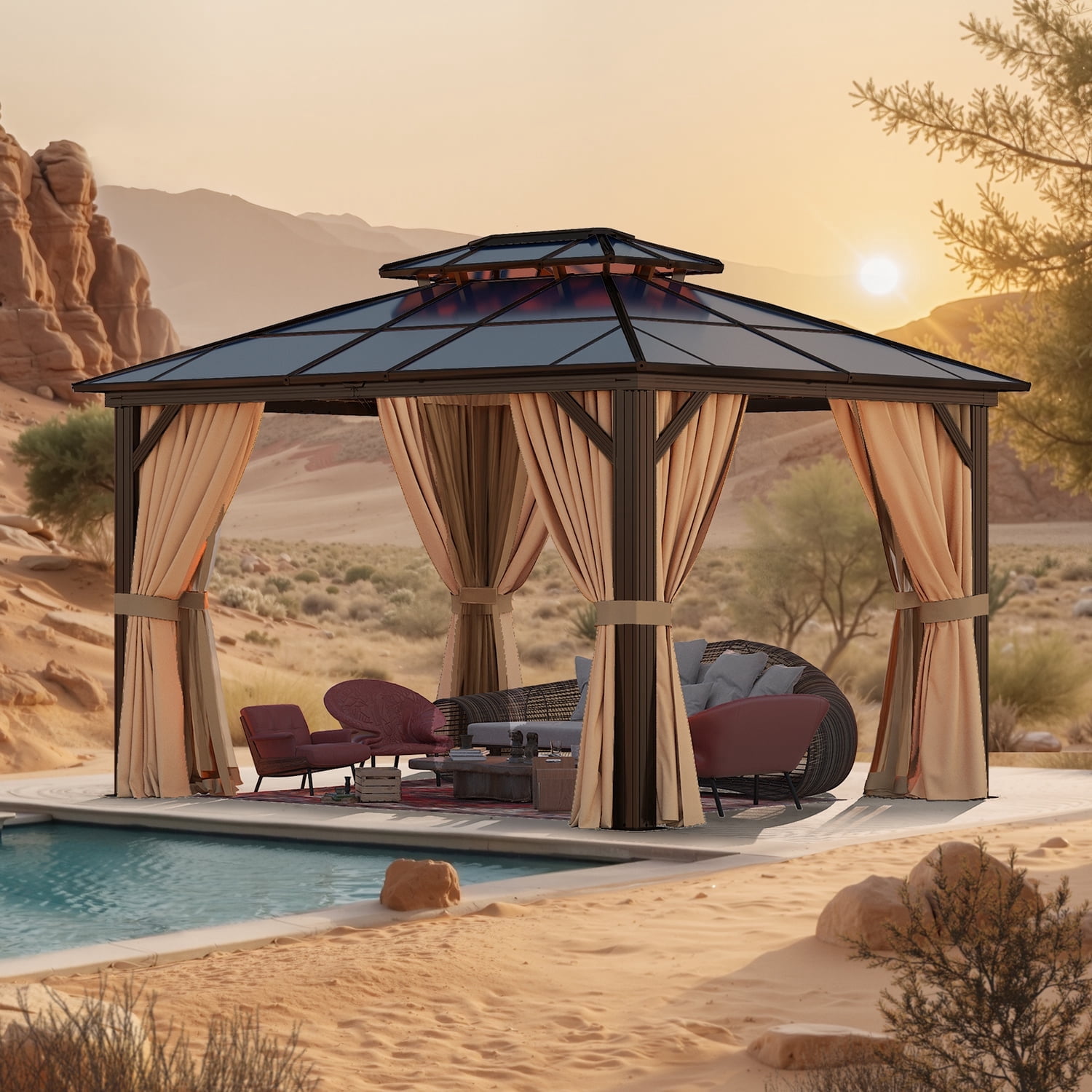 Sunmthink 10' x 12'Hardtop Gazebo,Polycarbonate Double Roof,Aluminum ...