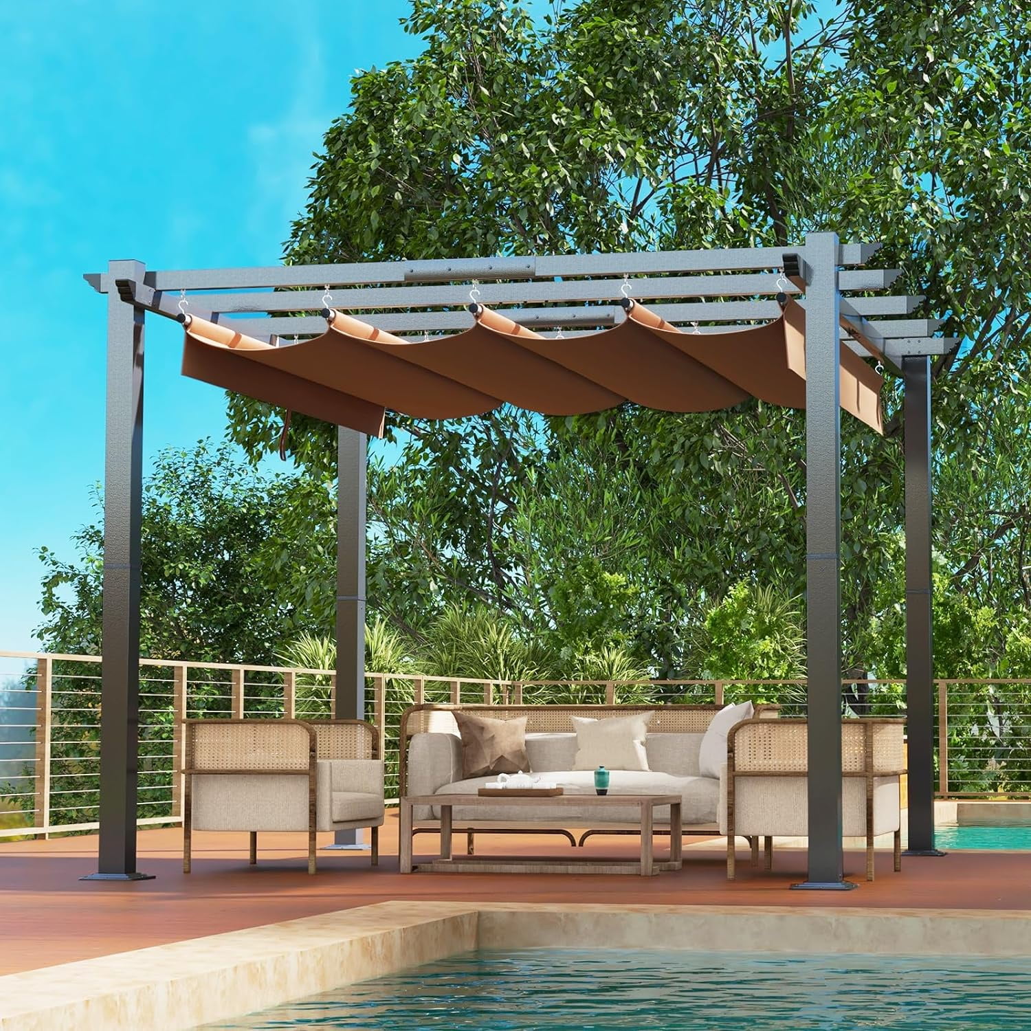 Sunmthink 10'x12' Aluminum Outdoor Retractable Pergola with Sun-Proof ...