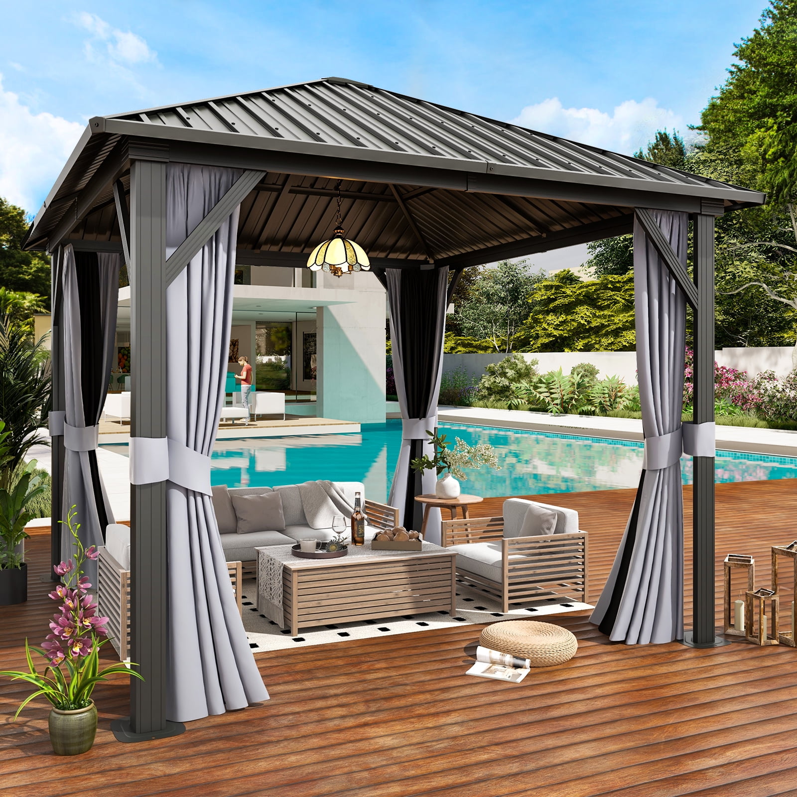 Sunmthink 10x10 Hardtop Gazebo with Galvanized Steel Top, Removable ...
