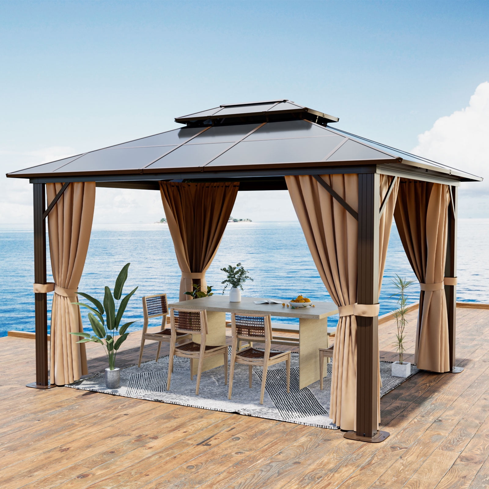 Sunmthink 10x12 ft. Hardtop Gazebo with Double Roof, Aluminum Frame ...