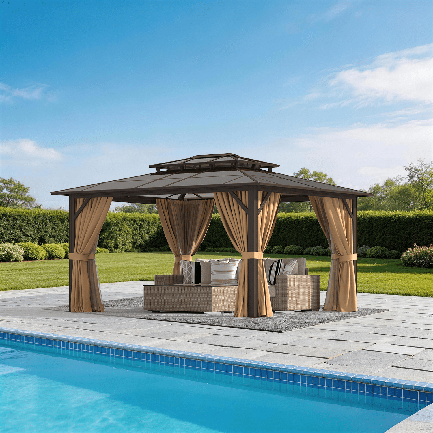 Sunmthink 12' x 14' Hardtop Gazebo,Polycarbonate Double Roof,Aluminum ...