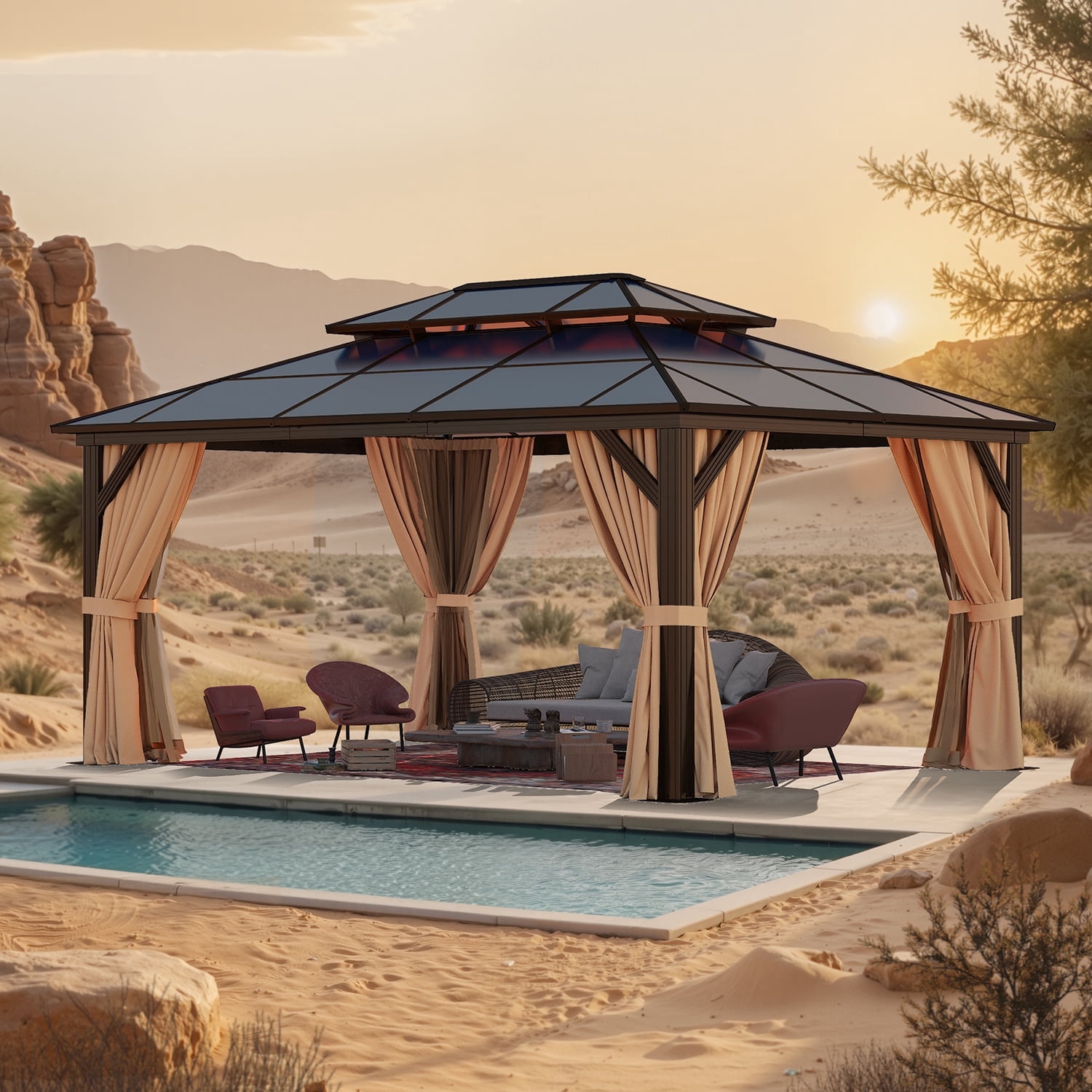 Sunmthink, Hardtop Gazebo, 12'x16', Polycarbonate Double Roof - Walmart.com