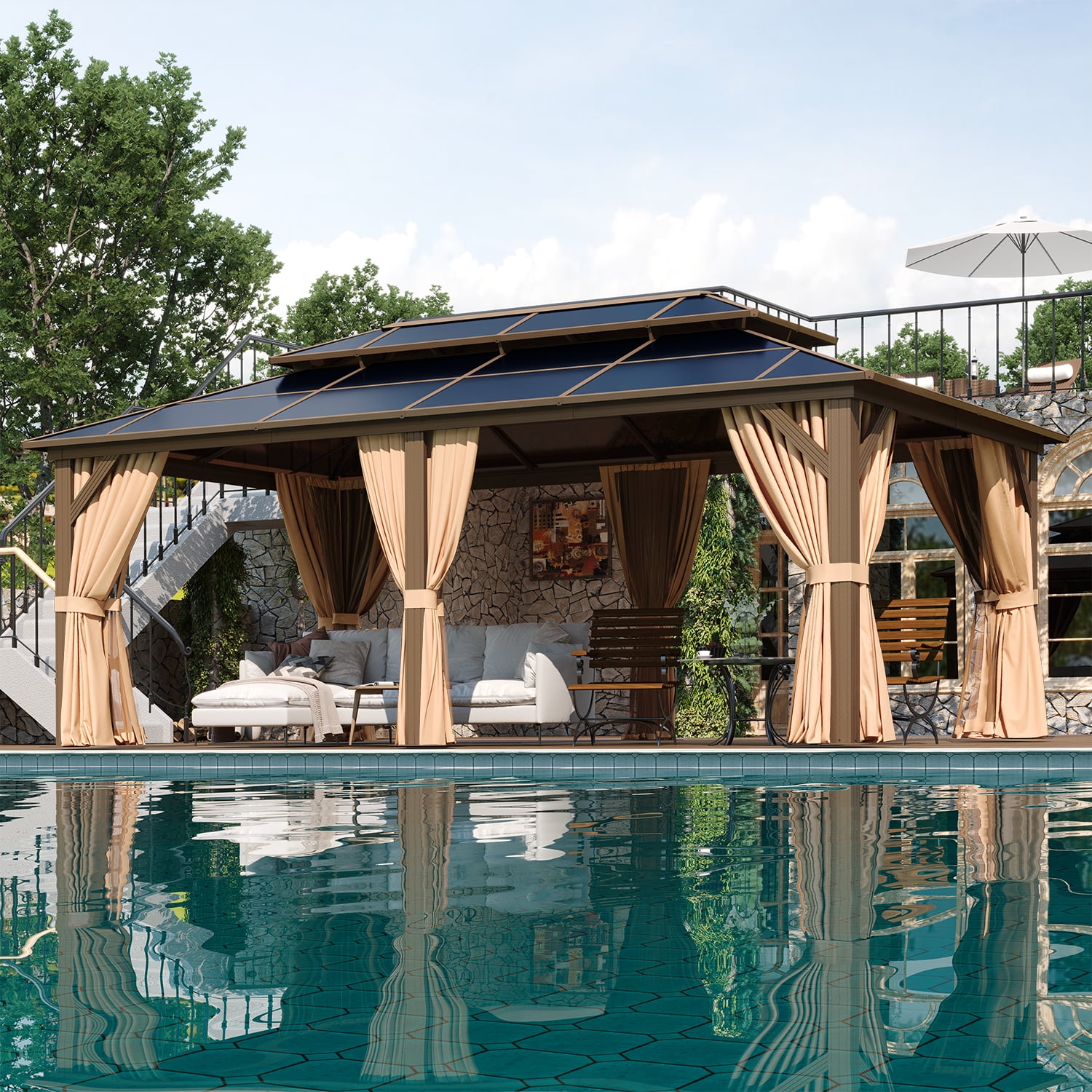 Sunmthink 12'x20' Hardtop Steel Gazebo - Durable Polycarbonate Double ...