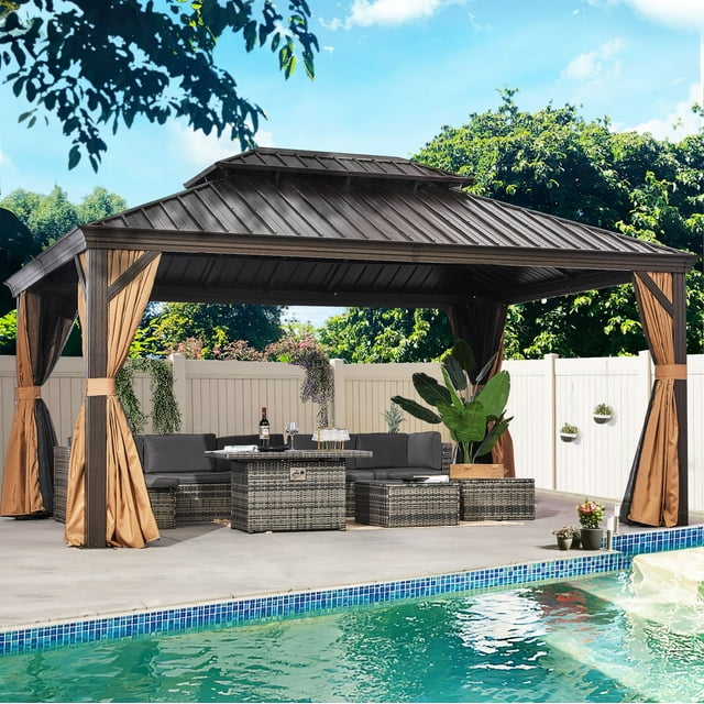 Sunmthink 12x16 ft. Hard Cover Top Metal Canopy Outdoor Gazebo, Double ...