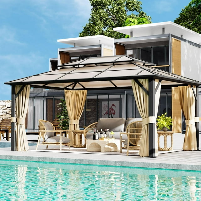 Sunmthink 12x16 ft. Hardtop Permanent Aluminum Outdoor Gazebo, Double ...