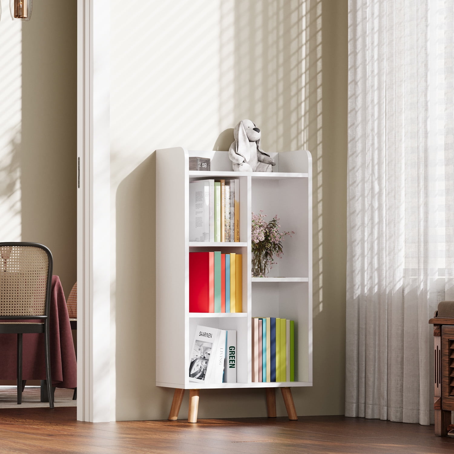 Sunmthink 5 Cube Storage Organizer, Open Bookcase Bookshelf, Wood ...