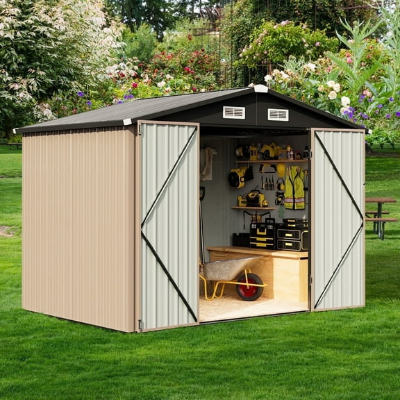 4' x 7.7' Metal Outdoor Storage Shed, Lean to Storage Shed, Garden Tool ...