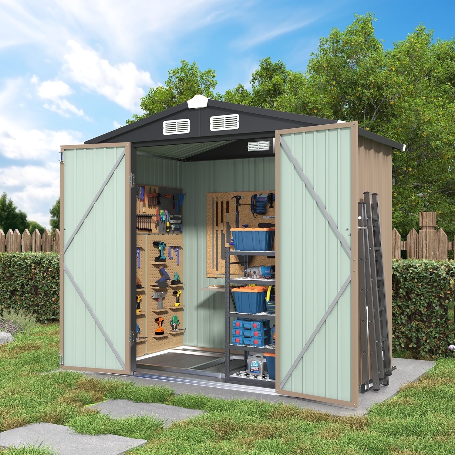 Sunmthink 6 x 4 ft Outdoor Storage Shed with Vents and Double door ...