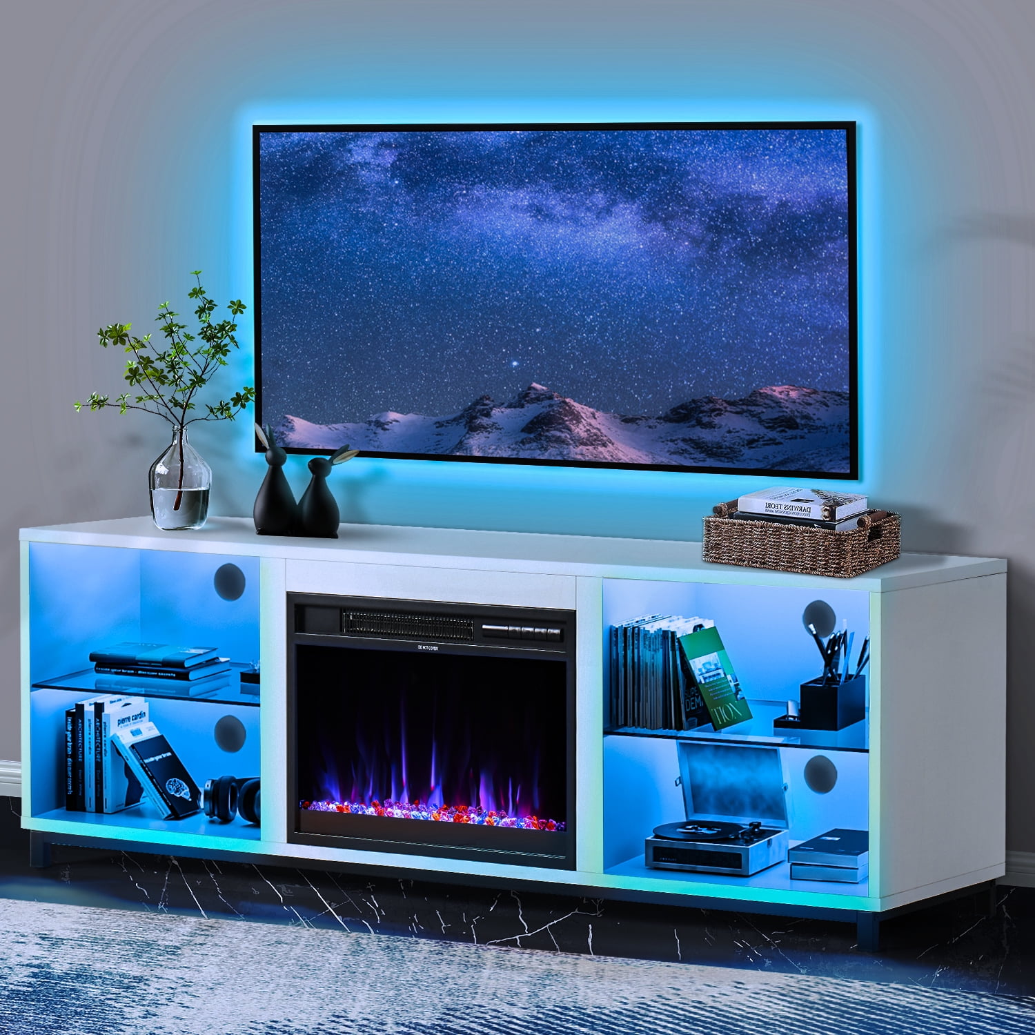 Sunmthink 65" TV Stand with Fireplace for TVs up to 75", Entertainment ...