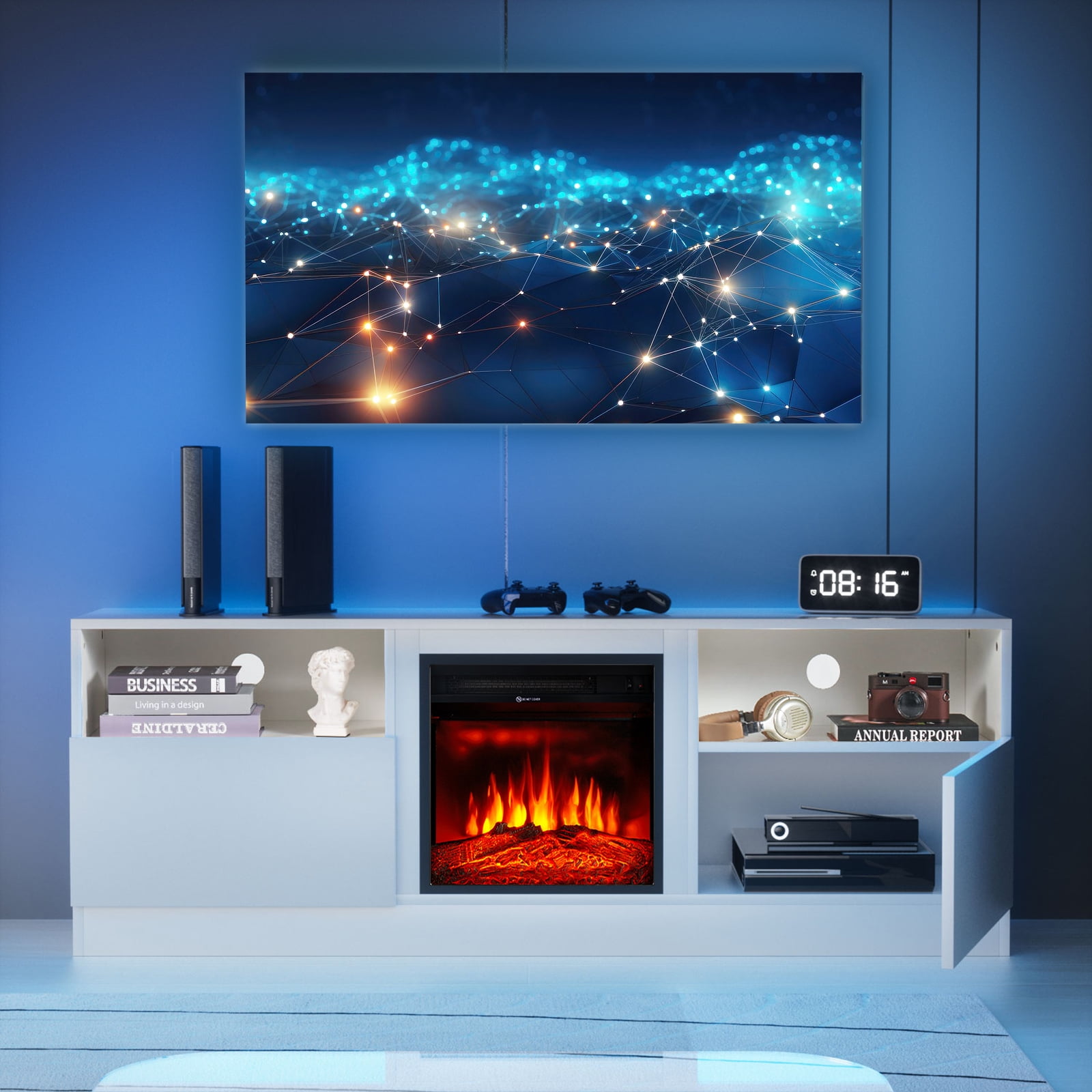 "Sunmthink 65"" Modern TV Stand with 18"" Fireplace for TVs up to 75 ...