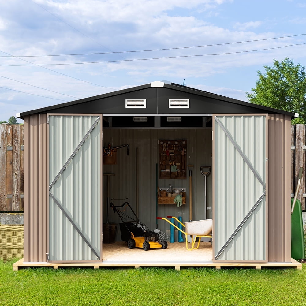 Sunmthink 7.6x9.7FT Outdoor Steel Tool Shed, Lockable, Air Vents ...