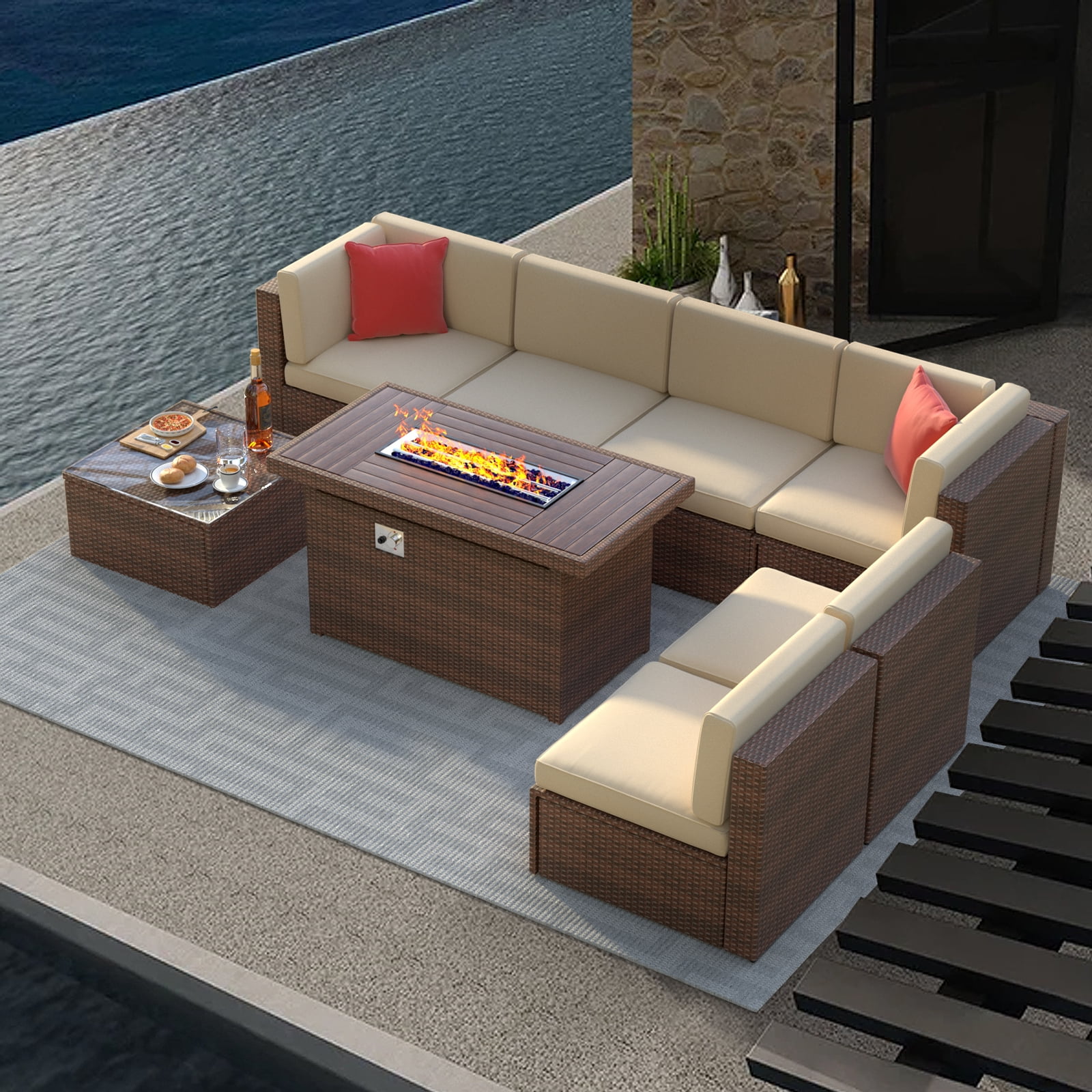 Gymax 9 PCS Patio Dining Set for 8 Large Conversation Set w/ Umbrella ...