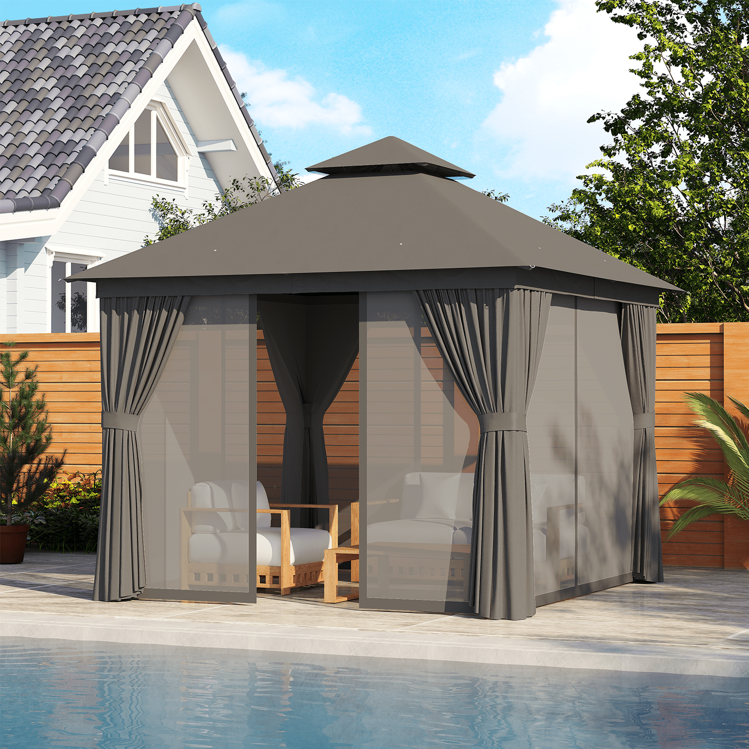Sunmthink Outdoor Gazebo for Patio 10'x10', Metal Frame Canopy with ...