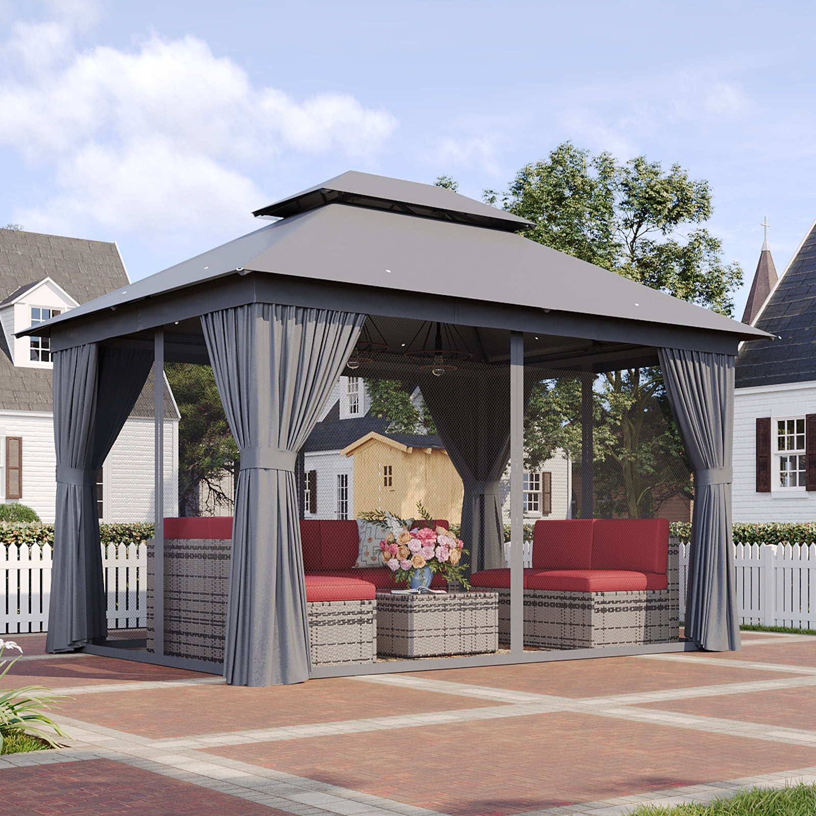 Sunmthink Outdoor Gazebo for Patio 10x12, Metal Frame Canopy with ...