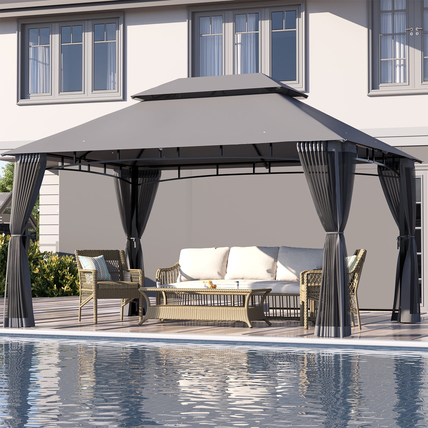 Sunmthink Outdoor Gazebo for Patio 10x13, Metal Frame Canopy with ...
