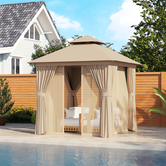 Sunmthink Outdoor Gazebo for Patio 8'x8', Metal Frame Canopy with ...